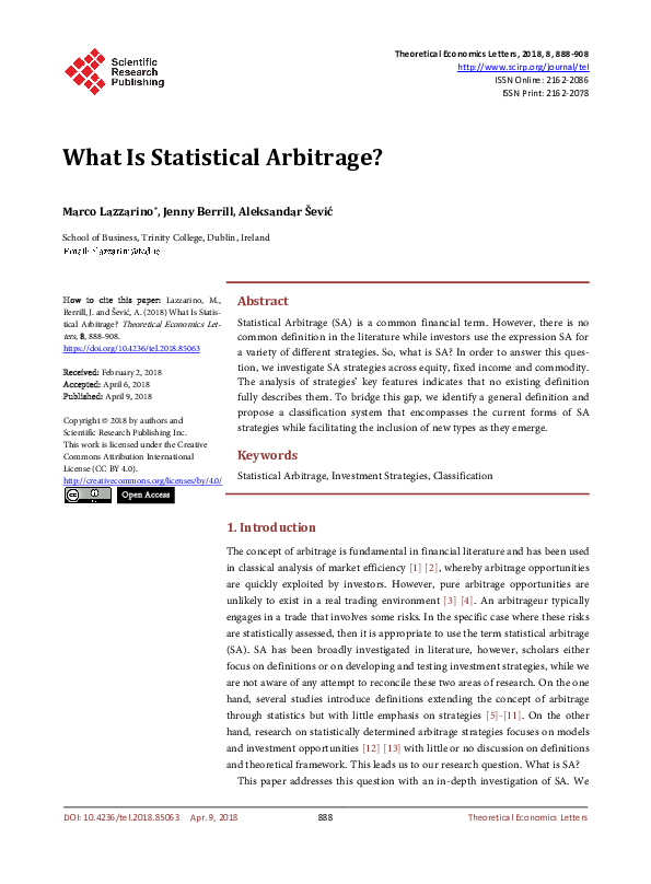 (PDF) What Is Statistical Arbitrage?