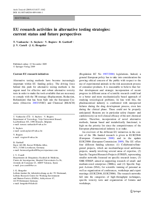 (PDF) EU research activities in alternative testing strategies: current ...