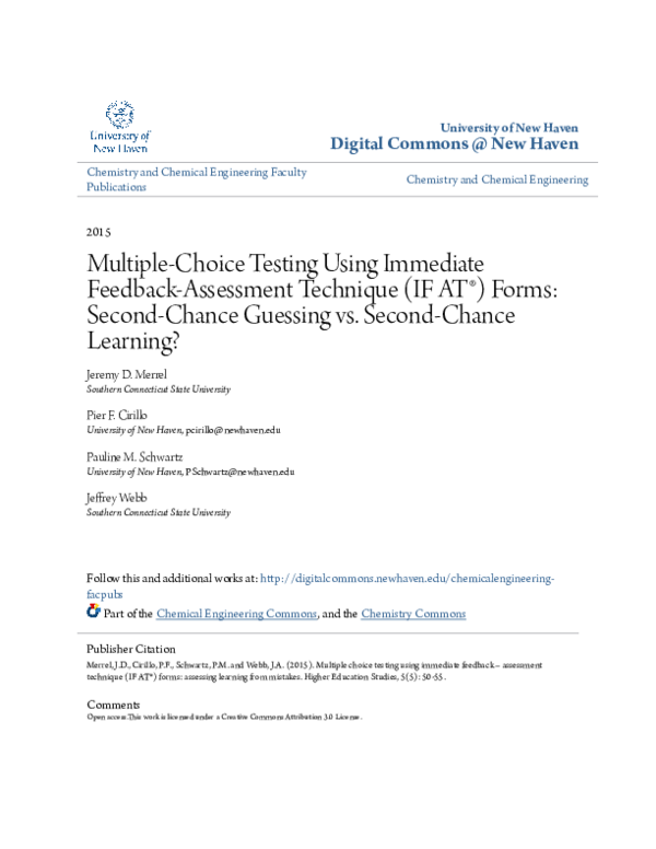 (PDF) Multiple-Choice Testing Using Immediate Feedback—Assessment ...