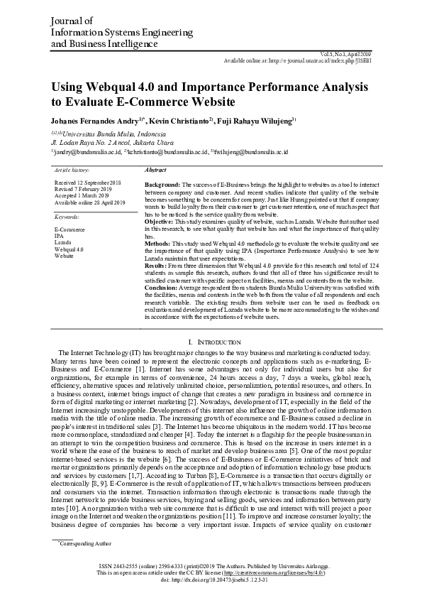 Pdf Using Webqual 40 And Importance Performance Analysis To Evaluate E Commerce Website