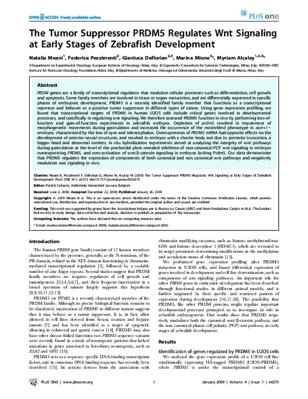 (PDF) The Tumor Suppressor PRDM5 Regulates Wnt Signaling at Early ...