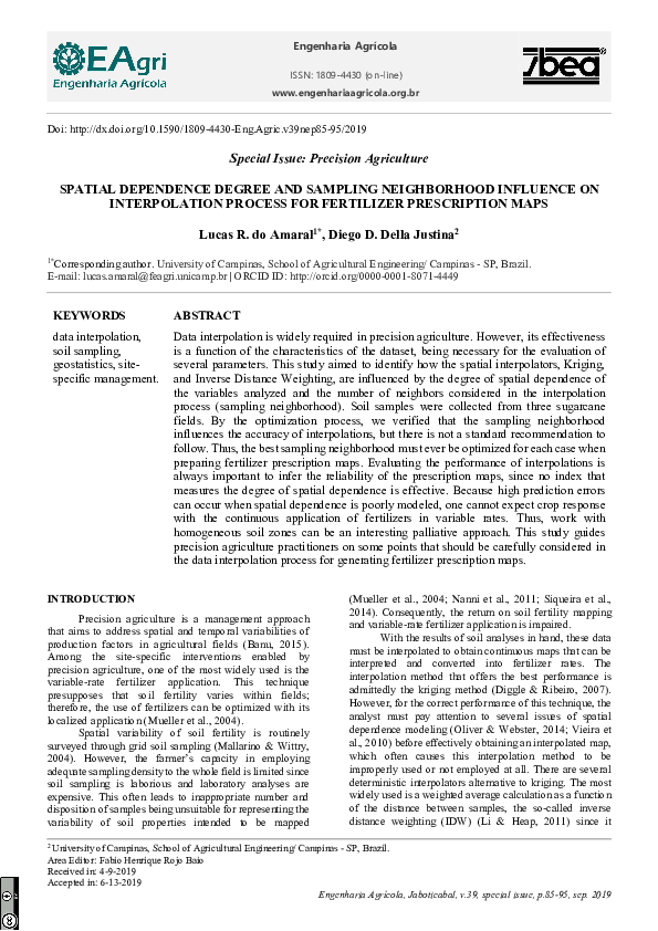 Pdf Spatial Dependence Degree And Sampling Neighborhood Influence On Interpolation Process For
