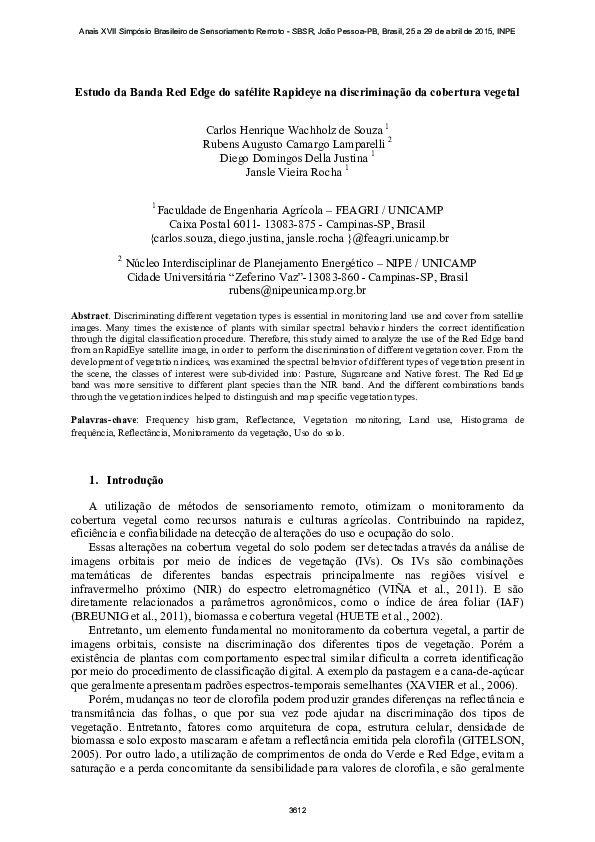 (PDF) Estudo da Banda Red Edge do satélite Rapideye na discriminação da ...