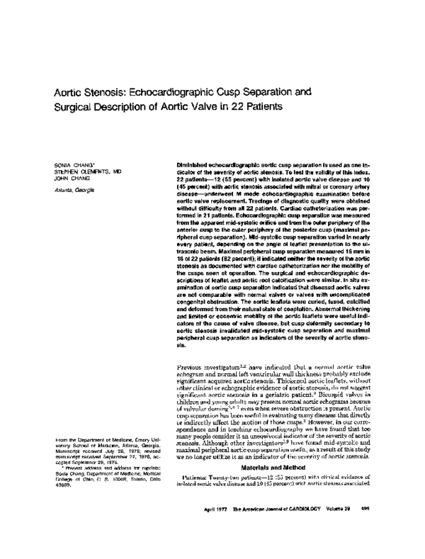 (PDF) Aortic stenosis: Echocardiographic cusp separation and surgical ...