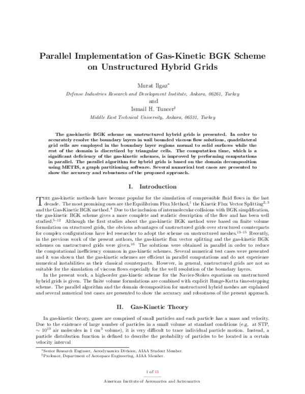 Pdf Parallel Implementation Of Gas Kinetic Bgk Scheme On Unstructured
