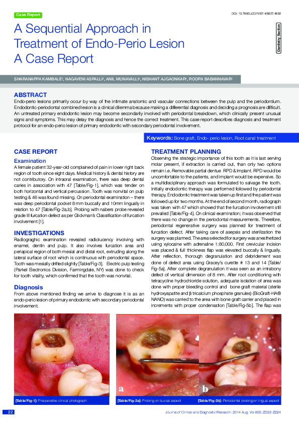 (PDF) A Sequential Approach in Treatment of Endo-Perio Lesion A Case Report