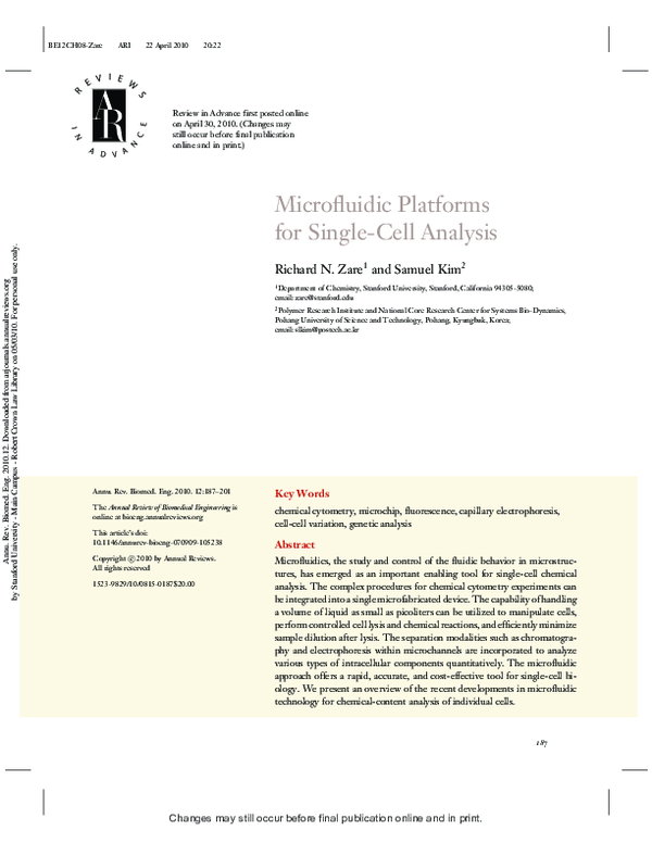(PDF) Microfluidic Platforms for Single-Cell Analysis