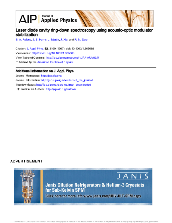 (PDF) Laser diode cavity ring-down spectroscopy using acousto-optic modulator stabilization
