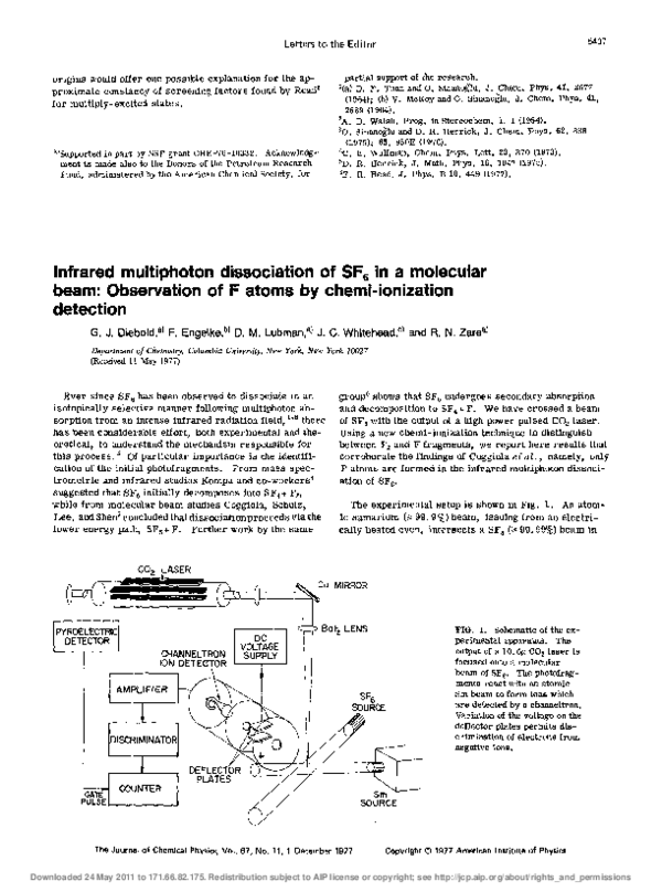 (PDF) Infrared multiphoton dissociation of SF6 in a molecular beam ...