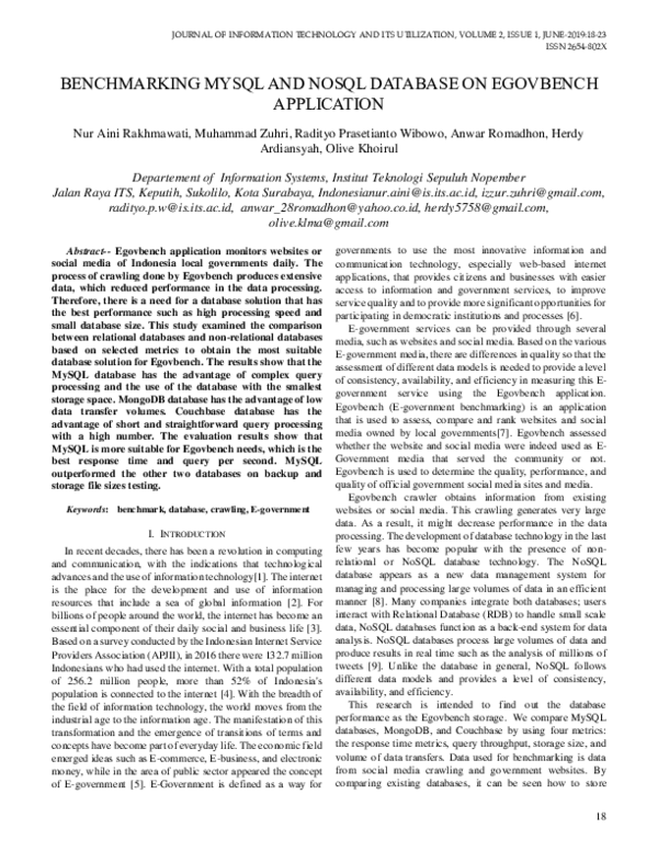 (PDF) Benchmarking MySQL and NoSQL Databases on Egovbench Application