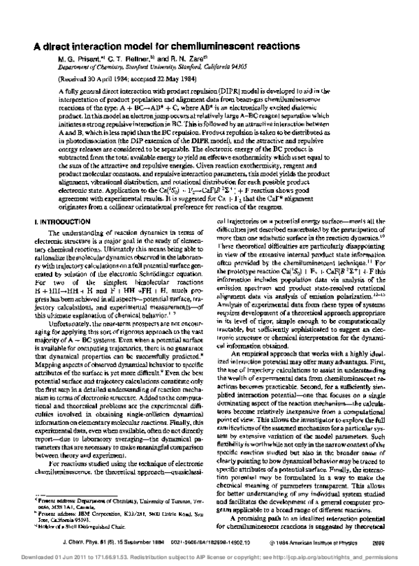 (PDF) A direct interaction model for chemiluminescent reactions