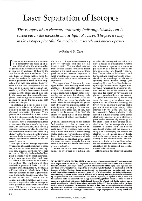 (PDF) Laser Separation of Isotopes