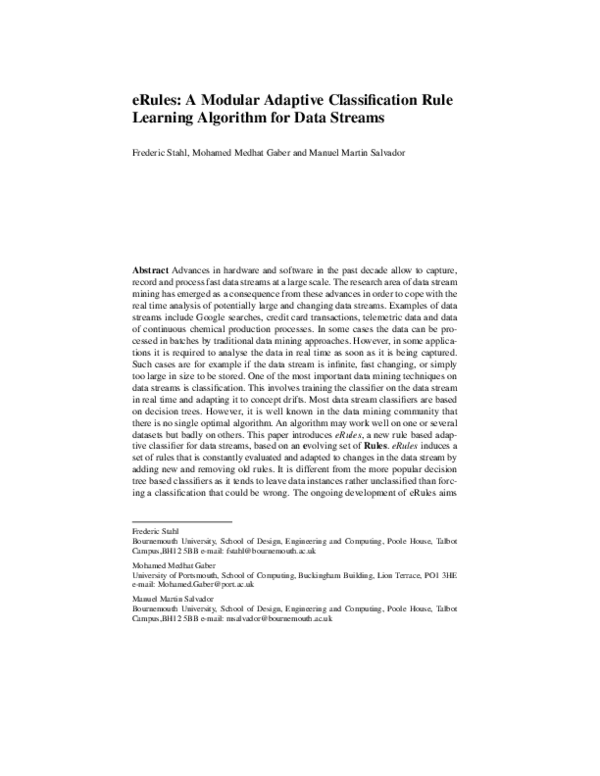 (PDF) eRules: A Modular Adaptive Classification Rule Learning Algorithm for Data Streams
