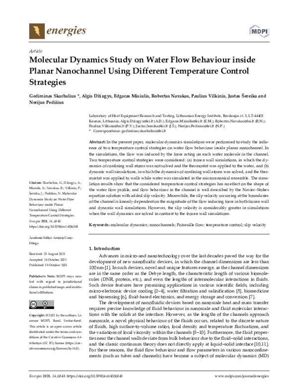 (PDF) Molecular Dynamics Study on Water Flow Behaviour inside Planar Nanochannel Using Different ...