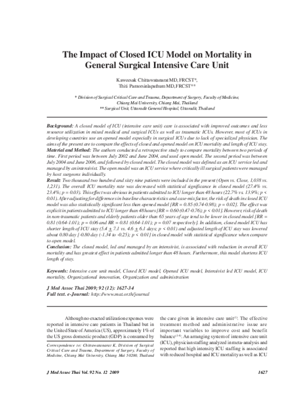 (PDF) The impact of closed ICU model on mortality in general surgical ...