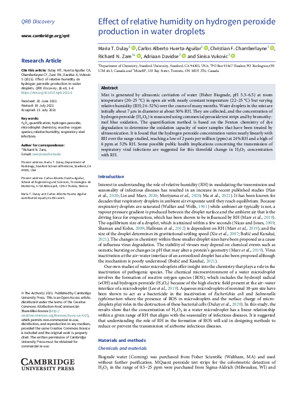 (PDF) Effect of Relative Humidity on Hydrogen Peroxide Production in ...