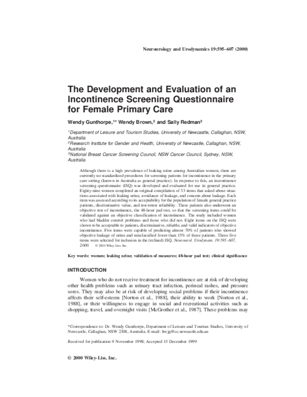 (PDF) The development and evaluation of an incontinence screening ...