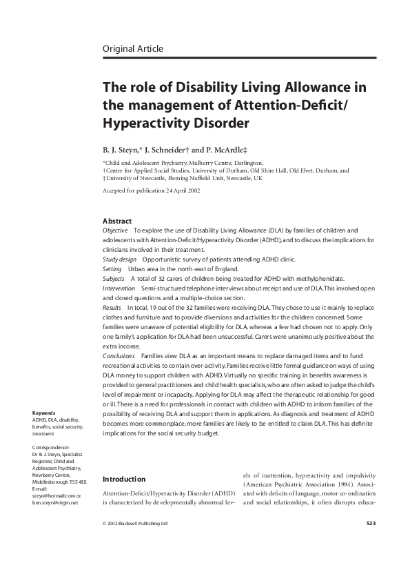 (PDF) The role of Disability Living Allowance in the management of ...