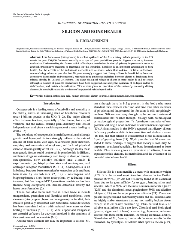 (PDF) Silicon and bone health