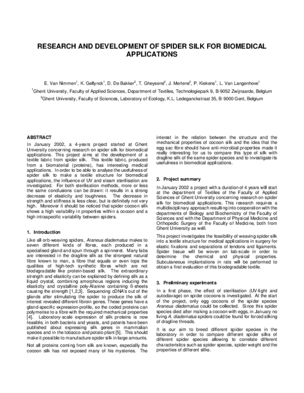 (PDF) Research and development of spider silk for biomedical applications