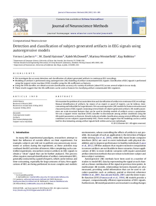 Pdf Detection And Classification Of Subject Generated Artifacts In Eeg Signals Using