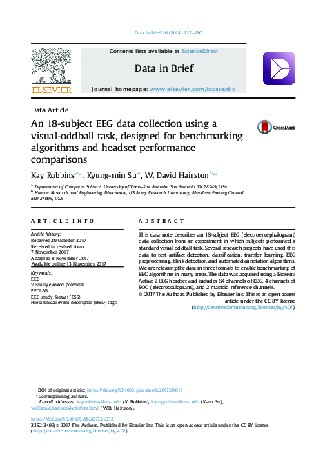 Pdf An 18 Subject Eeg Data Collection Using A Visual Oddball Task