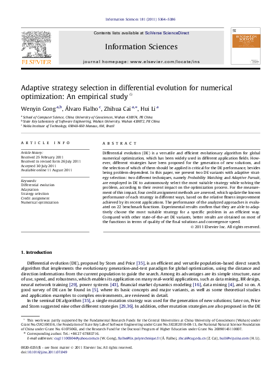 (PDF) Adaptive strategy selection in differential evolution for ...