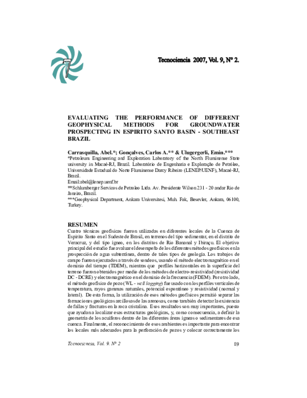 Pdf Evaluating The Performance Of Different Geophysical Methods For