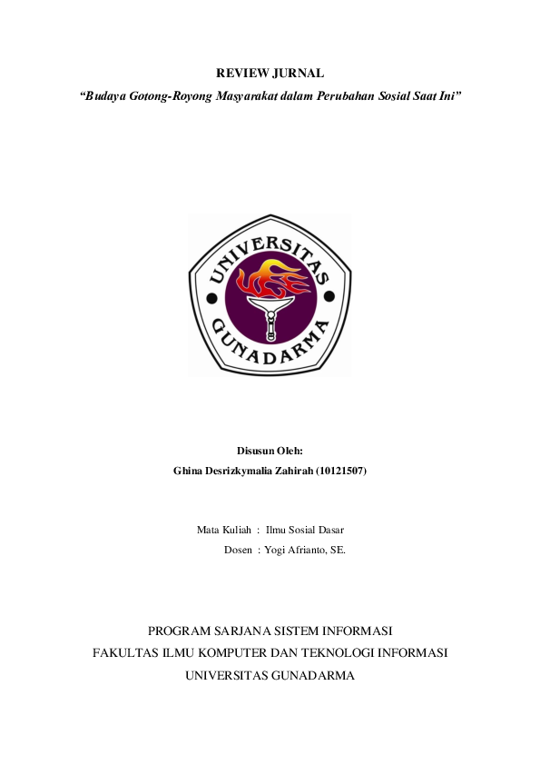 Pdf Review Jurnal Budaya Gotong Royong Masyarakat Dalam Perubahan Sosial Saat Ini