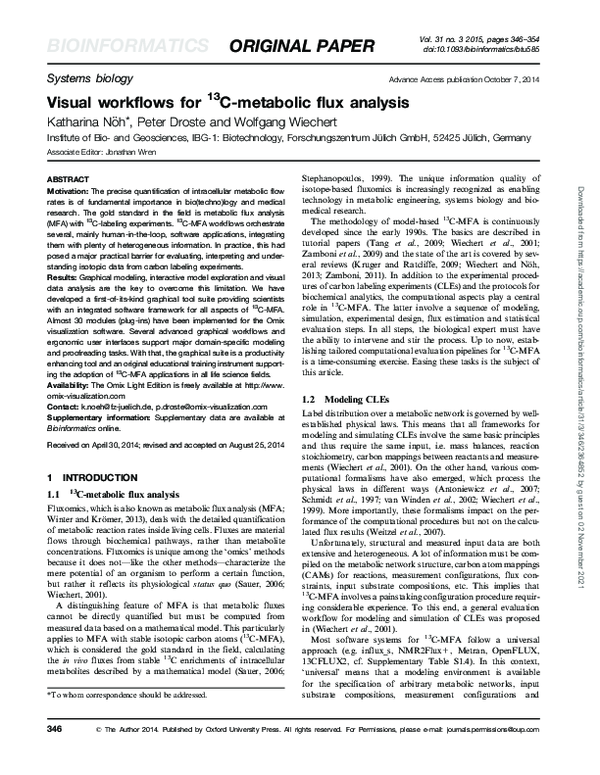 (PDF) Visual workflows for 13C-metabolic flux analysis | Peter Droste - Academia.edu