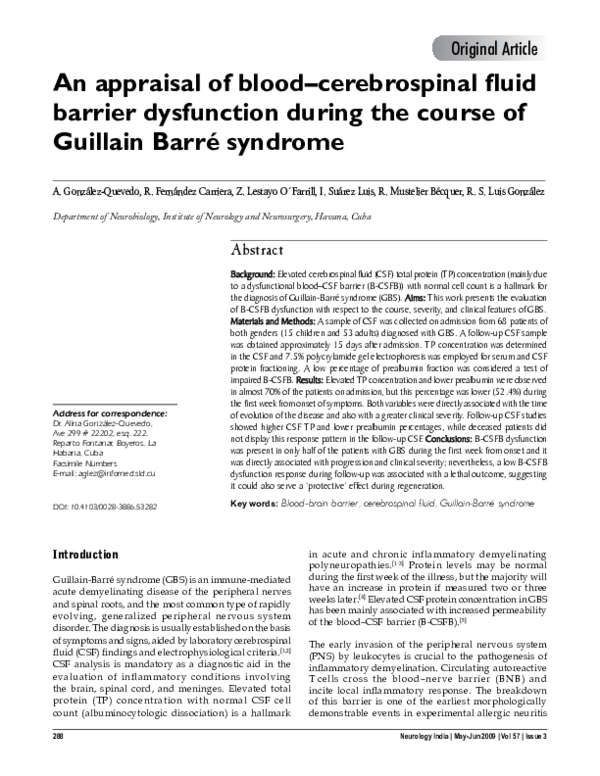 (PDF) An appraisal of blood-cerebrospinal fluid barrier dysfunction ...