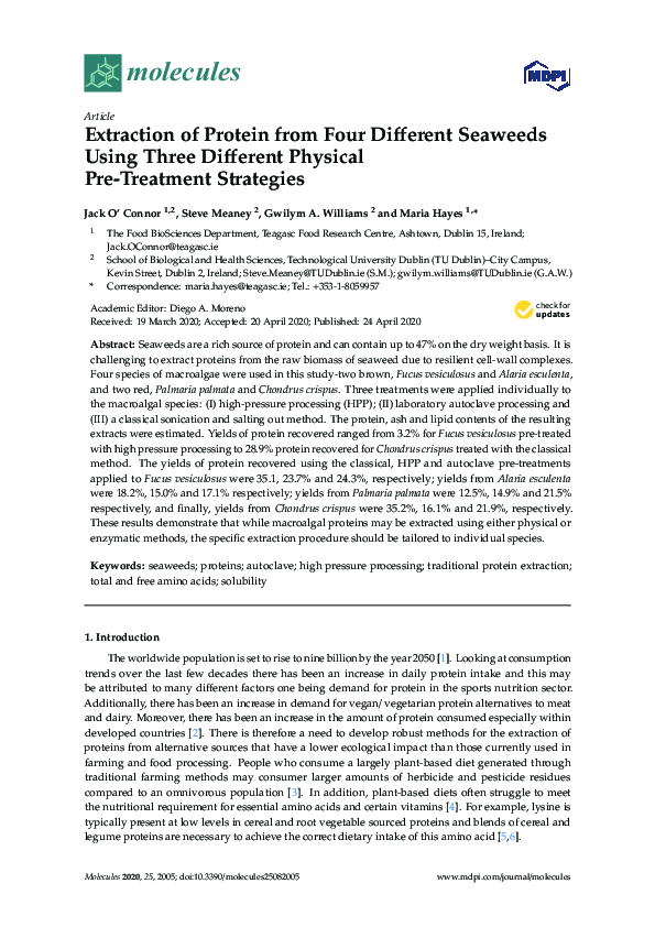 (PDF) Extraction of Protein from Four Different Seaweeds Using Three ...