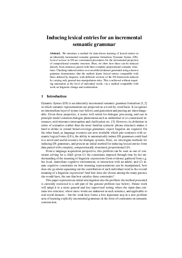 (PDF) Inducing lexical entries for an incremental semantic grammar
