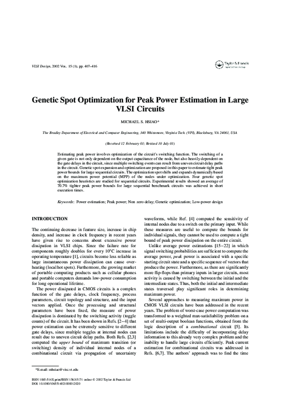 (PDF) Genetic Spot Optimization for Peak Power Estimation in Large VLSI Circuits