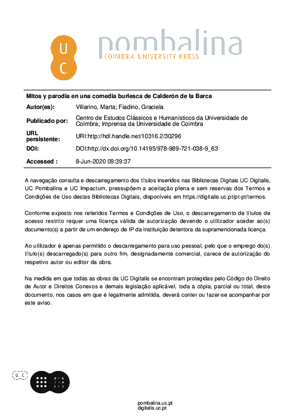 (PDF) Mitos y parodia en una comedia burlesca de Calderón de la Barca
