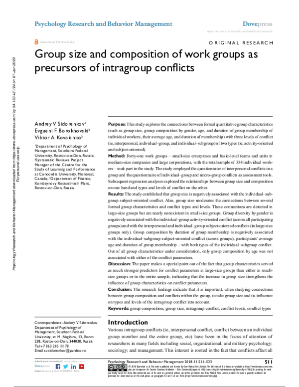 (PDF) Group size and composition of work groups as precursors of ...