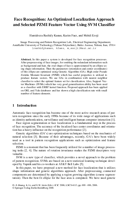 (PDF) Face Recognition: An Optimized Localization Approach and Selected PZMI Feature Vector ...