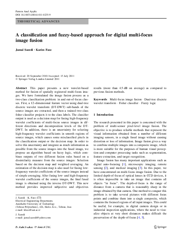 (PDF) A classification and fuzzy-based approach for digital multi-focus image fusion | karim ...