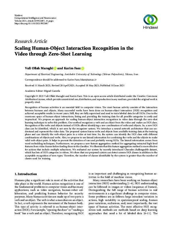 (PDF) Scaling Human-Object Interaction Recognition in the Video through Zero-Shot Learning