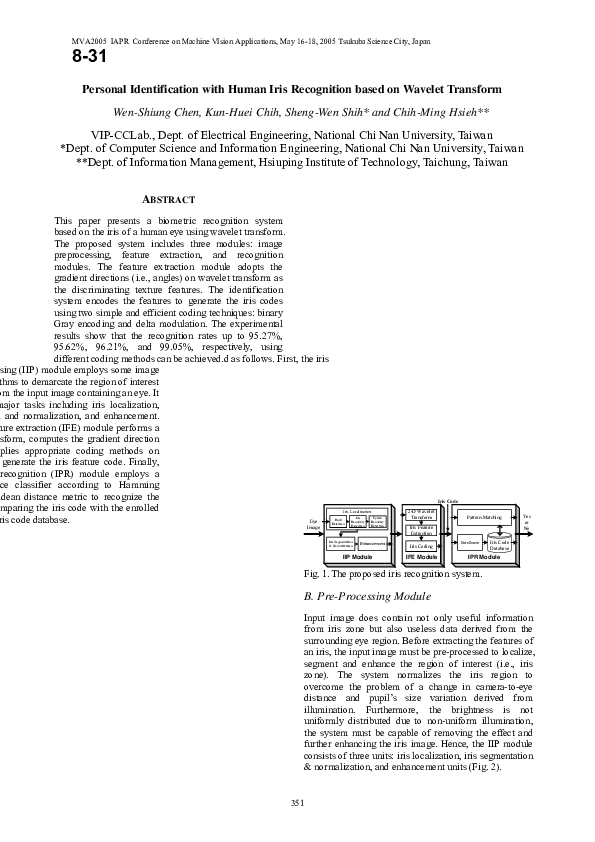 (PDF) Personal Identification with Human Iris Recognition based on Wavelet Transform