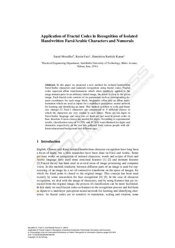 (PDF) Application of fractal codes in recognition of isolated ...