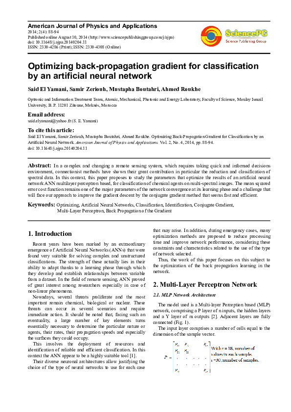Pdf Optimizing Back Propagation Gradient For Classification By An