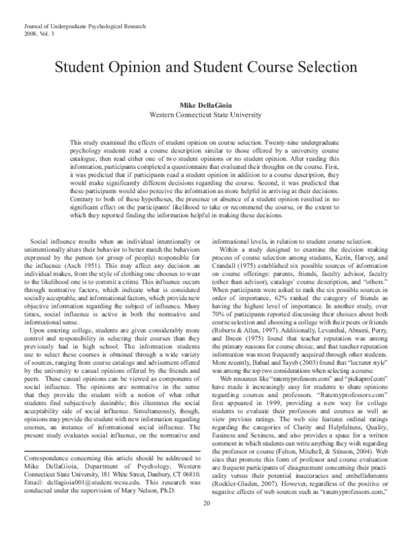 Student Opinion and Student Course Selection