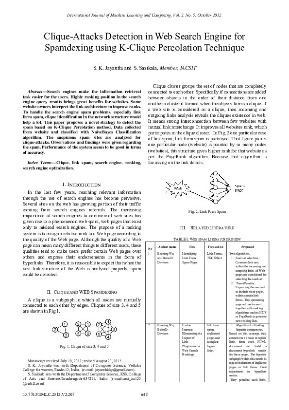 (PDF) Clique-Attacks Detection in Web Search Engine for Spamdexing ...
