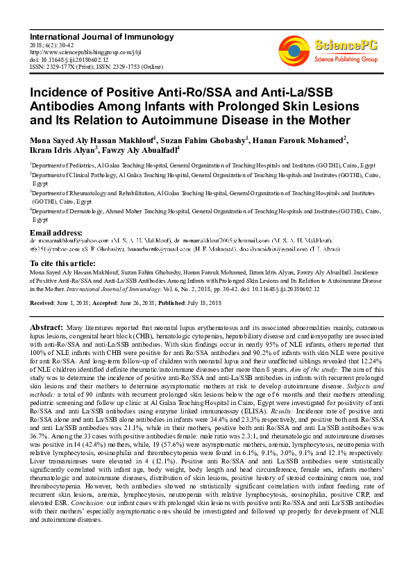 (PDF) Incidence of Positive Anti-Ro/SSA and Anti-La/SSB Antibodies ...