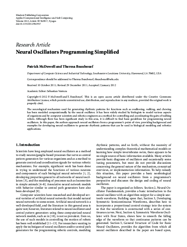 (PDF) Neural Oscillators Programming Simplified