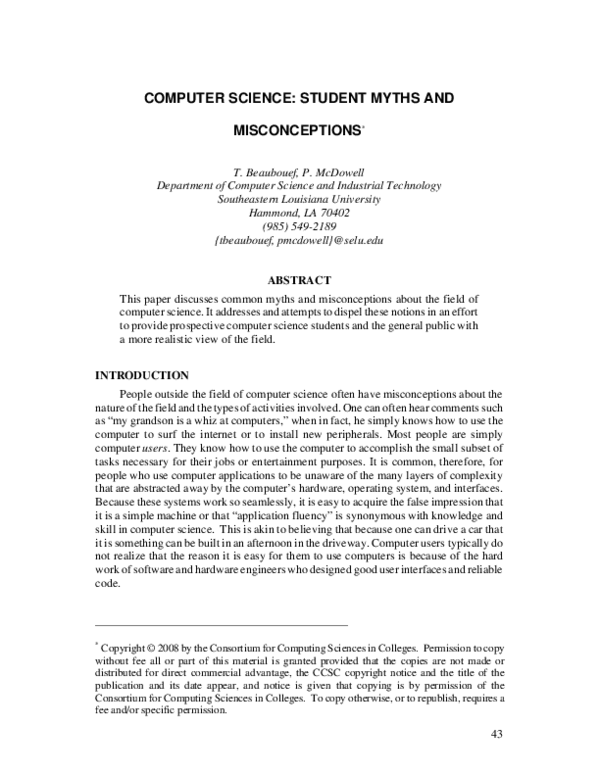 (PDF) Computer science: student myths and misconceptions