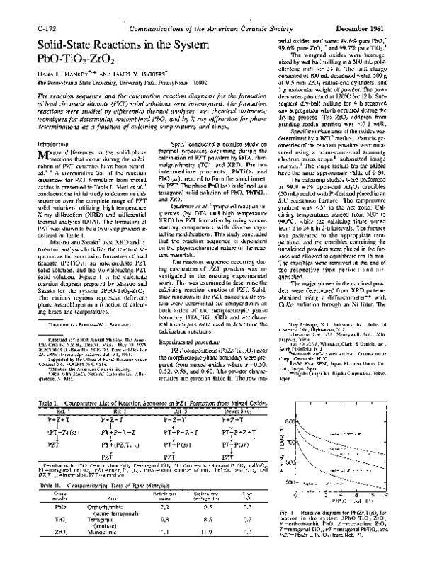 (PDF) Solid-State Reactions in the System PbO-TiO2-ZrO2