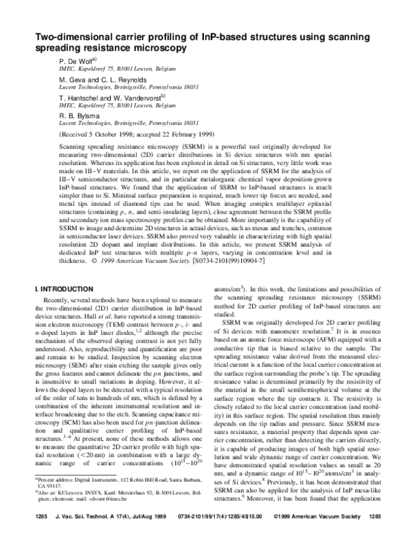 Pdf 2d Carrier Profiling Of Inp Based Structures Using Scanning Capacitance Microscopy Scm