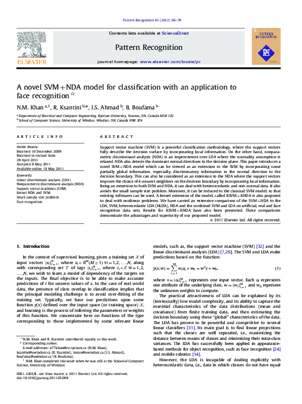 (PDF) A novel SVM+NDA model for classification with an application to face recognition